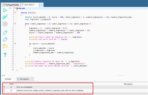 Erro na Execução do código Portugol Studio Programação iniciantes Clube do Hardware