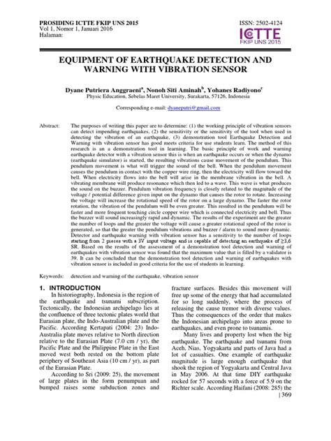 Equipment Of Earthquake Detection And Warning With Vibration Sensor