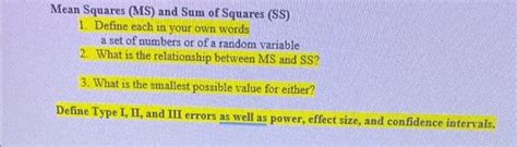 Solved Mean Squares Ms And Sum Of Squares Ss 1 Define