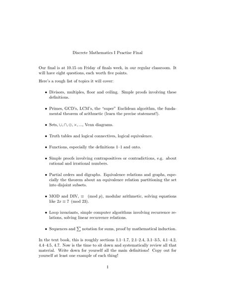 Practice Final Exam Questions Elementary Discrete Mathematics 1