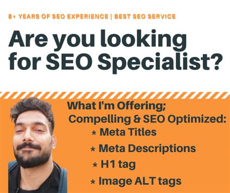Write seo optimized meta descriptions, title, h1, and image alt tags by Emedia210 | Fiverr