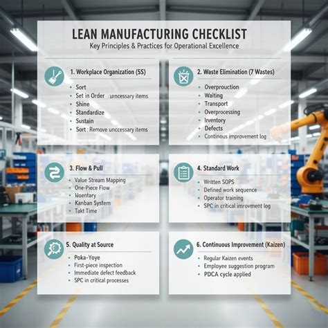 Discussion On Lean Manufacturing Checklist 5s 7 Wastes Flow And Pull