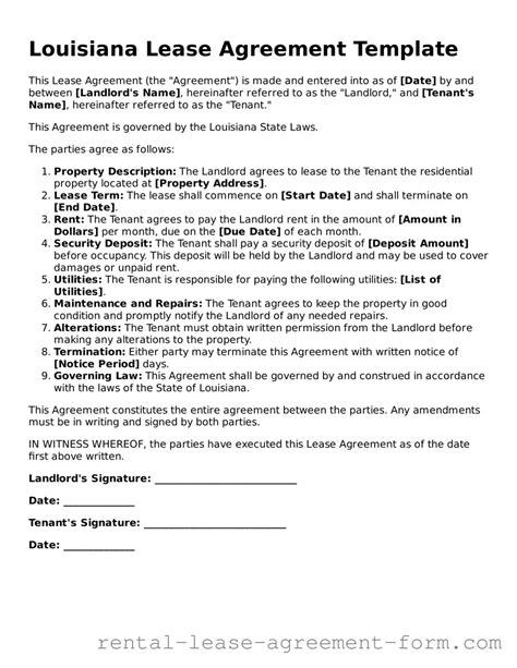 Louisiana Lease Agreement Template • Rental Lease Agreement Forms