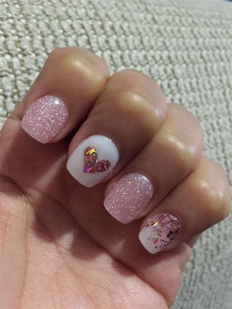 Pink Glitter Heart Nails Nail Designs Valentines Heart Nails Pink