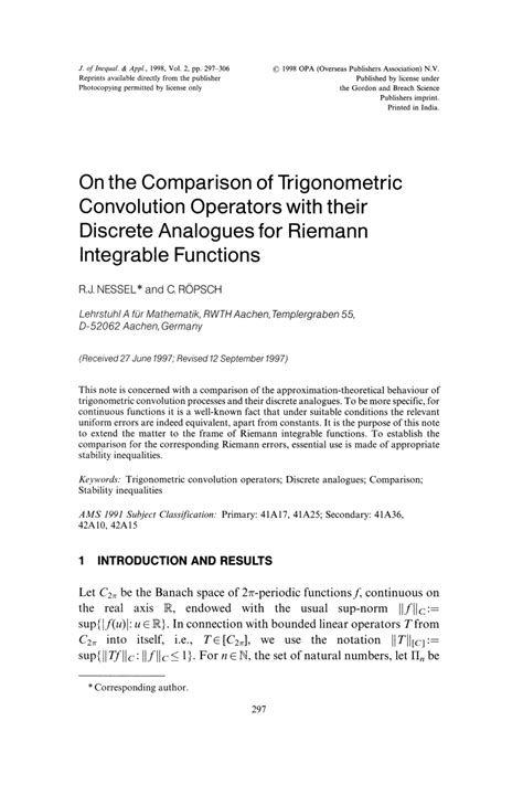 Pdf On The Comparison Of Trigonometric Convolution Operators With