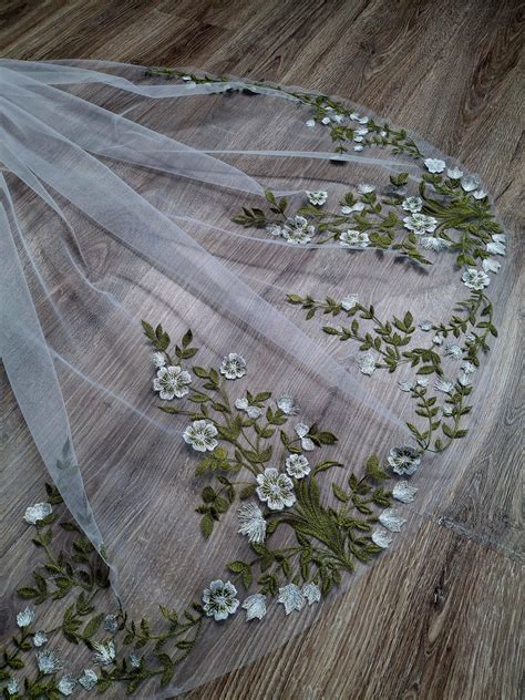 Colorful Floral Embroidered Veil Wild Flowers Bridal Veil Wedding Veil