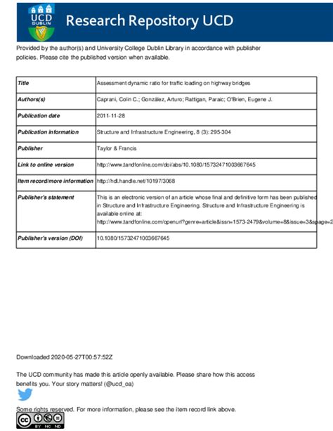 Pdf Assessment Dynamic Ratio For Traffic Loading On Highway Bridges