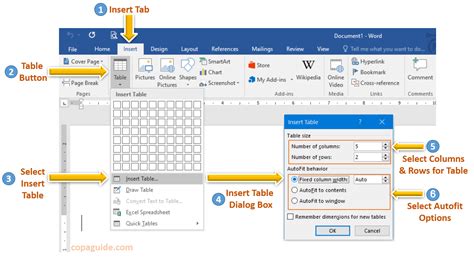 insert table options in ms word computer hindi notes