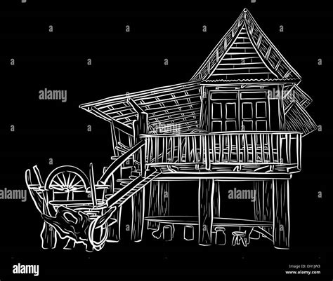 Editable Vector Sketch Of A Rustic Wooden Building Stock Vector Image Art Alamy