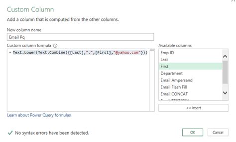Generate Email Addresses In Microsoft Excel Six Examples Power Query Data Analytics