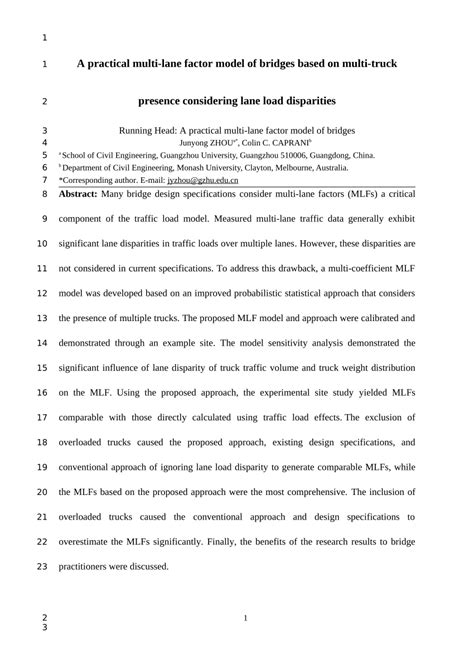 Pdf A Practical Multi Lane Factor Model Of Bridges Based On Multi Truck Presence Considering