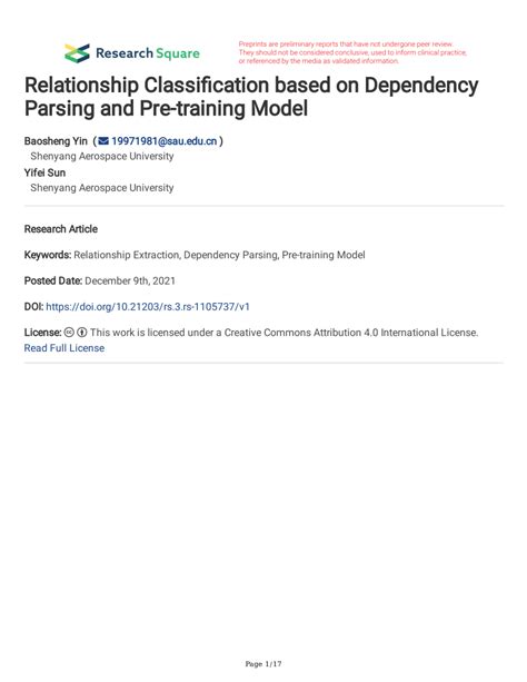 Pdf Relationship Classification Based On Dependency Parsing And Pre Training Model