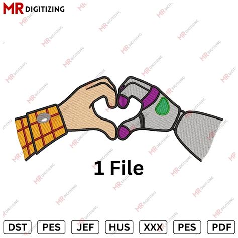 Buzz And Woody Toy Story Heart Hand Dst Pes Jef