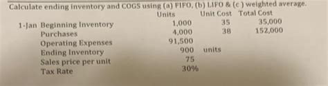Solved Calculate Ending Inventory And COGS Using A FIFO Chegg