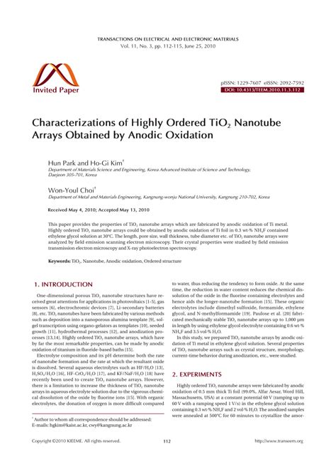 Pdf Characterizations Of Highly Ordered Tio 2 Nanotube Arrays Obtained By Anodic Oxidation
