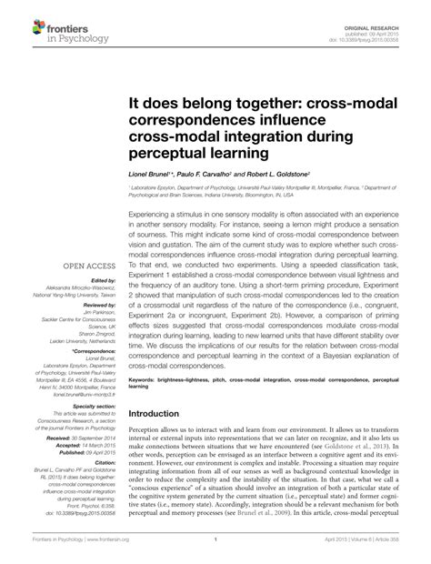 PDF It Does Belong Together Cross Modal Correspondences Influence Cross Modal Integration
