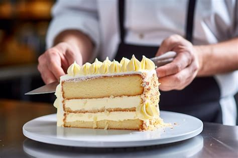 Premium Photo Vanilla Cake With Layers Of Vanilla Custard Being Assembled