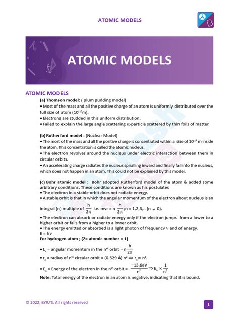 Atom Models Revision Session Handbook Pdf