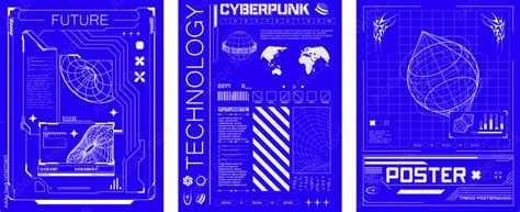 Futuristic Cyberpunk Blueprint Posters With Global Technology Themes