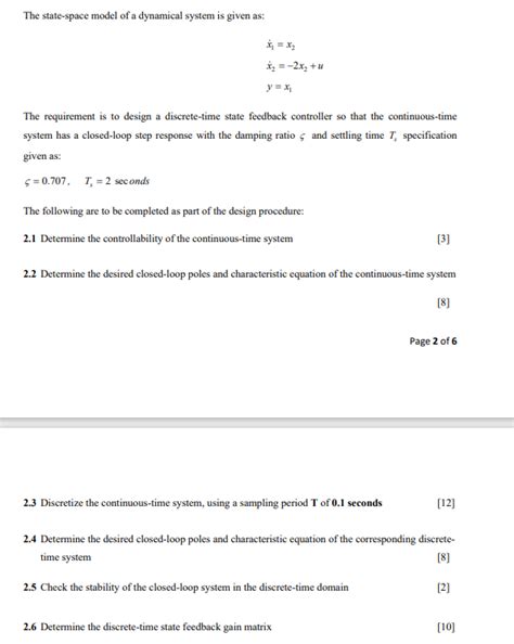 solved the state space model of a dynamical system is given