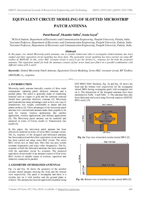 Pdf Equivalent Circuit Modeling Of Slotted Microstrip Patch Antenna