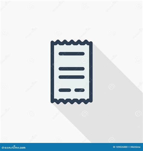 Receipt Paper Thin Line Flat Color Icon Linear Vector Symbol Colorful Long Shadow Design