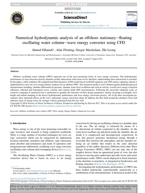 Pdf Numerical Hydrodynamic Analysis Of An Offshore Stationary