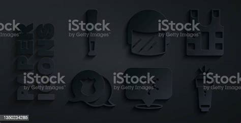 세트 헥사그램 보안관 방탄 조끼 경찰 배지 손전등 헬멧과 야구 방망이 아이콘 벡터 3차원 형태에 대한 스톡 벡터 아트 및 기타 이미지 3차원 형태 검은색 경찰 배지