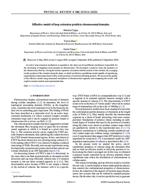 Pdf Effective Model Of Loop Extrusion Predicts Chromosomal Domains