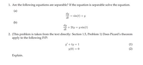 Solved Are The Following Equations Are Separable If The