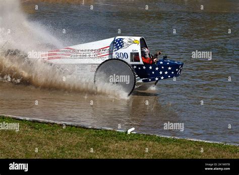 Swamp Buggy Moving Through Water Action Close Up Water Splashing
