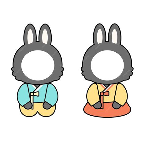 한복을 입은 검은 토끼 캐릭터 얼굴 합성용 프리미엄 벡터