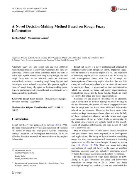 Pdf A Novel Decision Making Method Based On Rough Fuzzy Information