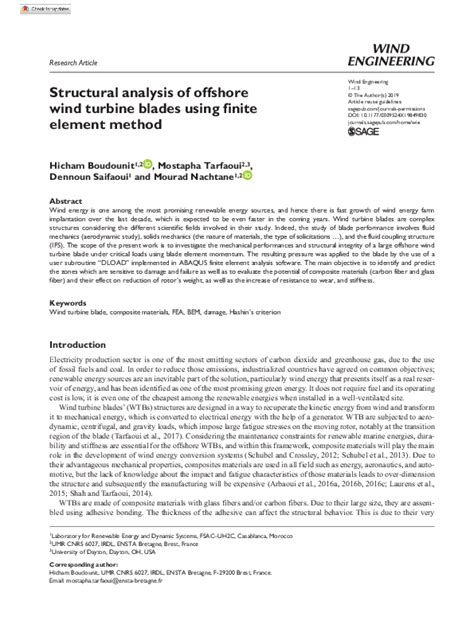 Pdf Structural Analysis Of Offshore Wind Turbine Blades Using Finite Element Method
