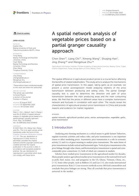 pdf a spatial network analysis of vegetable prices based on a partial