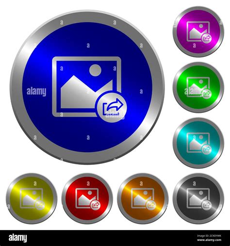 Export Image Icons On Round Luminous Coin Like Color Steel Buttons