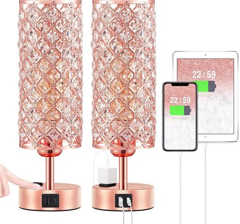 Hong In Rose Gold Lamp Set Of 2 3 Way Crystal Table Lamp Touch Control