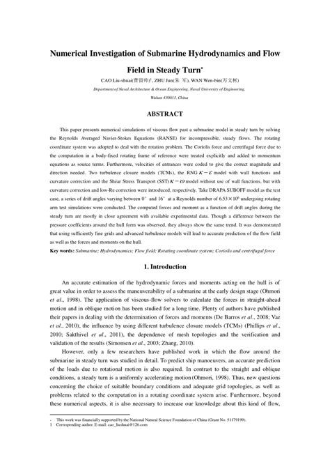 Pdf Numerical Investigation Of Submarine Hydrodynamics And Flow Field