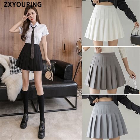 Korean Jk Skirt Fashion A Line Pleated Tennis Skirts High Waist Slim