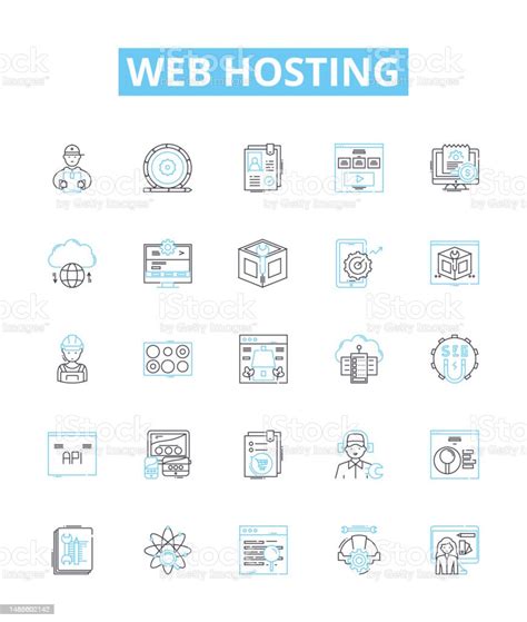 웹 호스팅 벡터 라인 아이콘을 설정합니다 호스팅 웹 웹 사이트 클라우드 도메인 서버 데이터 그림 개요 개념 기호 및 기호 아이콘에 대한 스톡 벡터 아트 및 기타 이미지