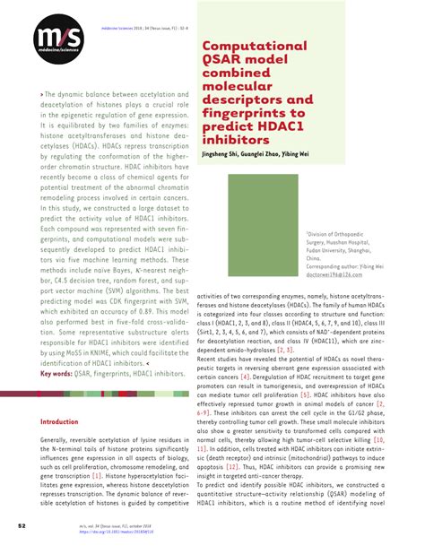 Pdf Computational Qsar Model Combined Molecular Descriptors And Fingerprints To Predict Hdac1