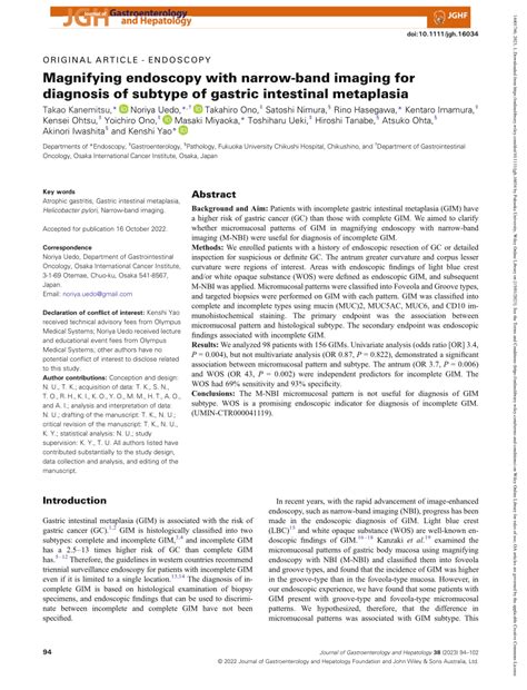 Pdf Magnifying Endoscopy With Narrow‐band Imaging For Diagnosis Of