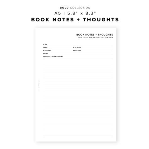 Pr195 Book Notes Thoughts Printable Insert My Minimal Planner