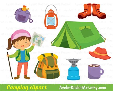 Camping Clipart Set Travel And Outdoors Activities Camping Gear And