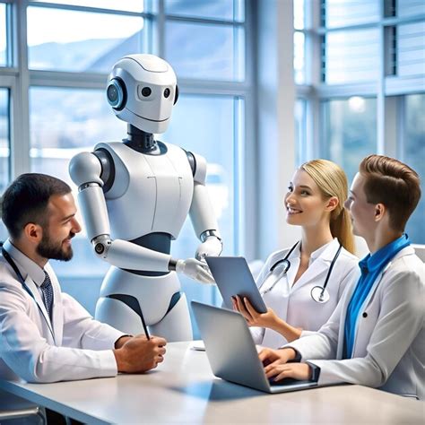 A Futuristic Medical Robot Collaborates With Doctors In A Modern Hospital Setting Premium Ai