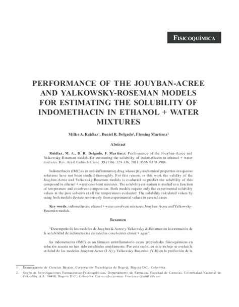 Pdf Performance Of The Jouyban Acree And Yalkowsky Roseman Models For Estimating The