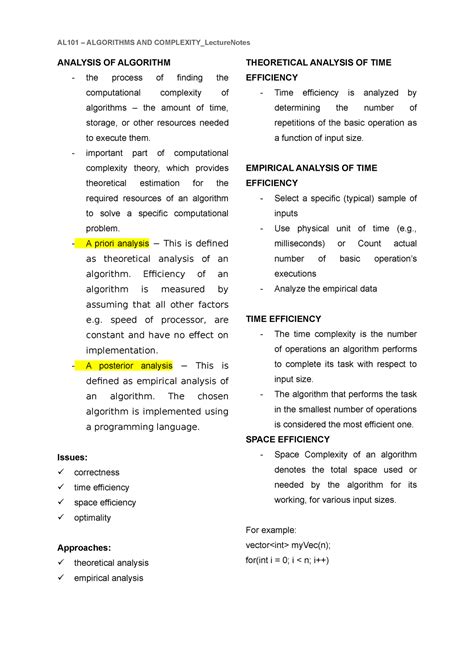 Analysis Of The Efficiency Of Algorithm Lecture Notes ANALYSIS OF ALGORITHM The Process Of