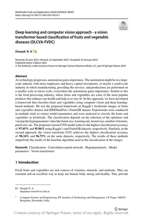 Deep Learning And Computer Vision Approach A Vision Transformer Based Classification Of Fruits