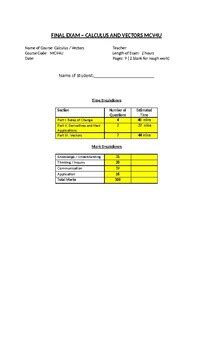 Final Exam Calculus And Vectors 12 MCV4U In Ontario TPT