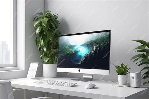 Modern Workplace With A Blank Computer Monitor Keyboard And Mouse In